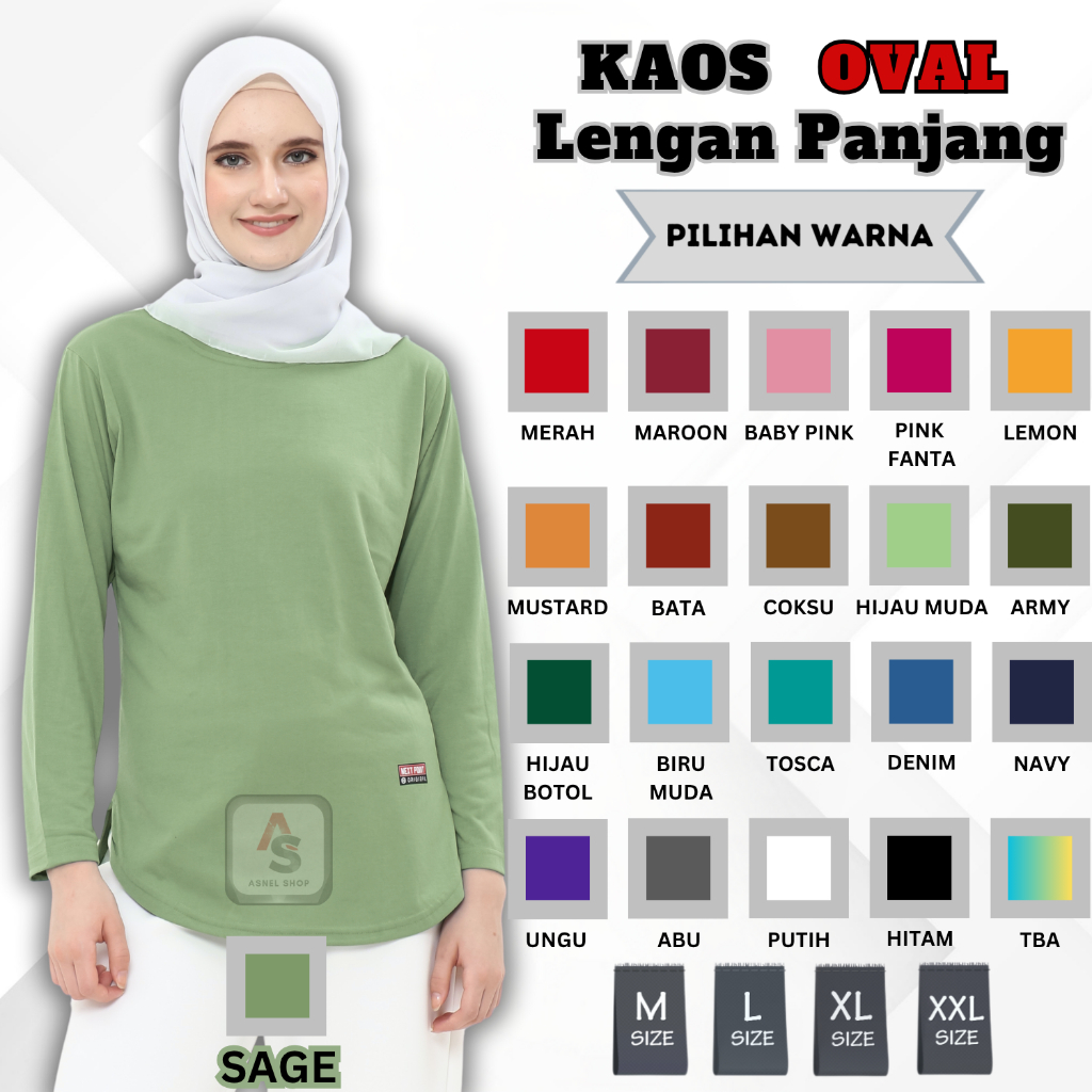 Jual Atasan Wanita Polos Lengan Panjang Model Oval Bawah M L XL XXL ...