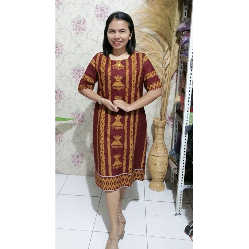 Jual Dress katun etnik rumah adat jabu uli latih gundur | Shopee Indonesia