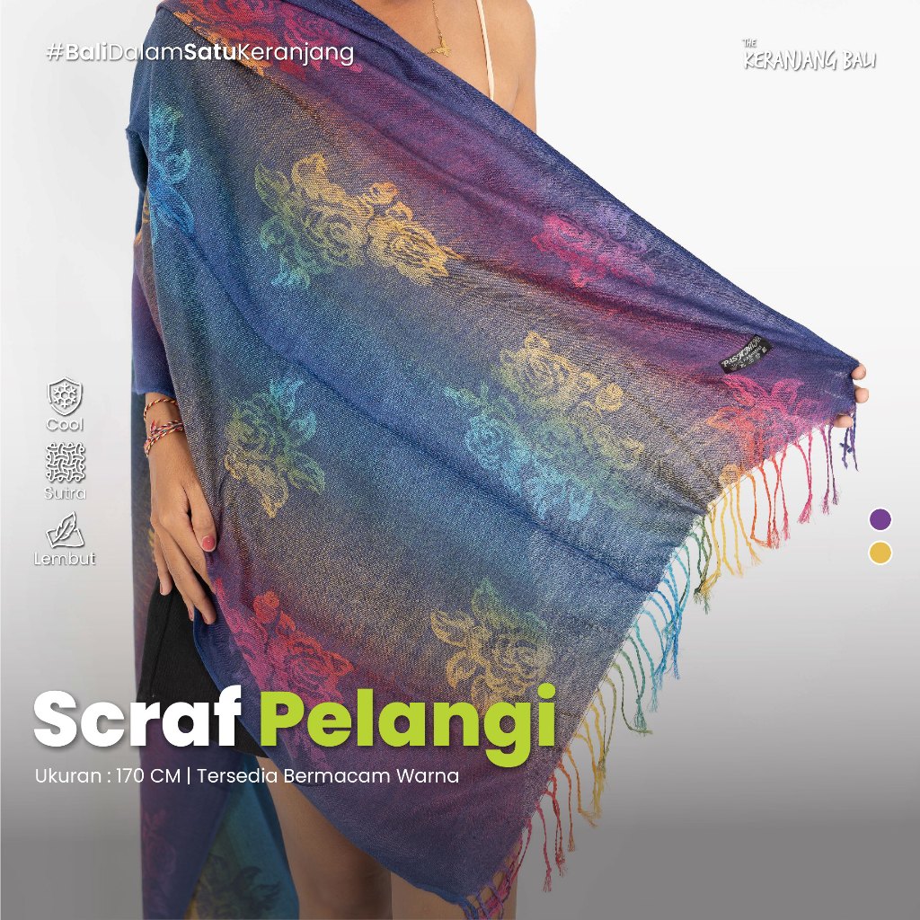 Jual Selendang Scarf Bahan Sutra Motif Pelangi Aksesoris Fashion Wanita ...