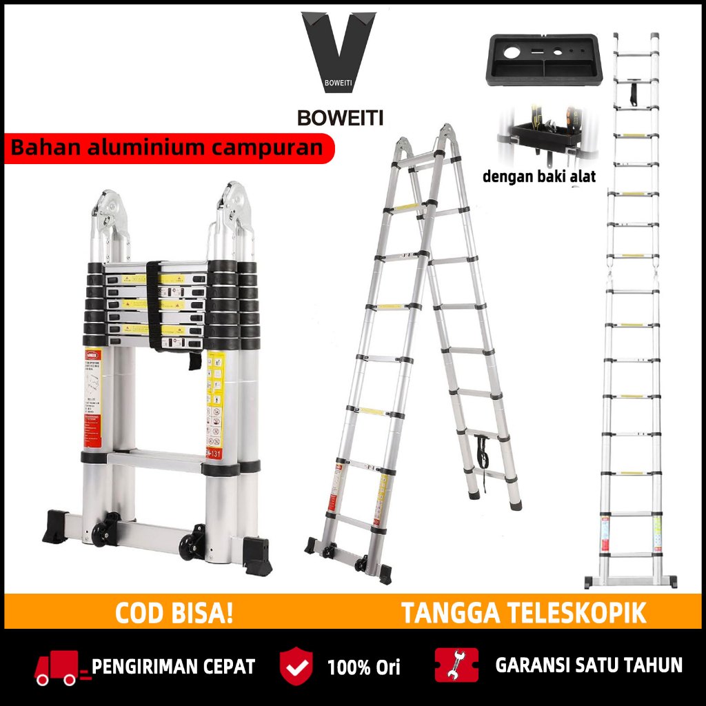 Jual BOWEITI Tangga Lipat Aluminium Teleskopik 5M Double Telescopic ...