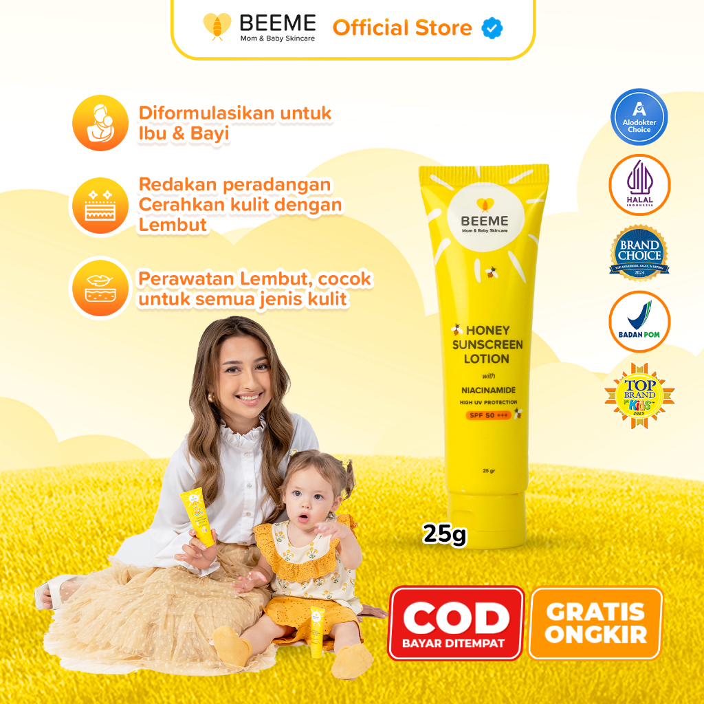 Jual Beeme Honey Sunscreen Lotion with Niacinamide SPF 50+++ 25gr ...