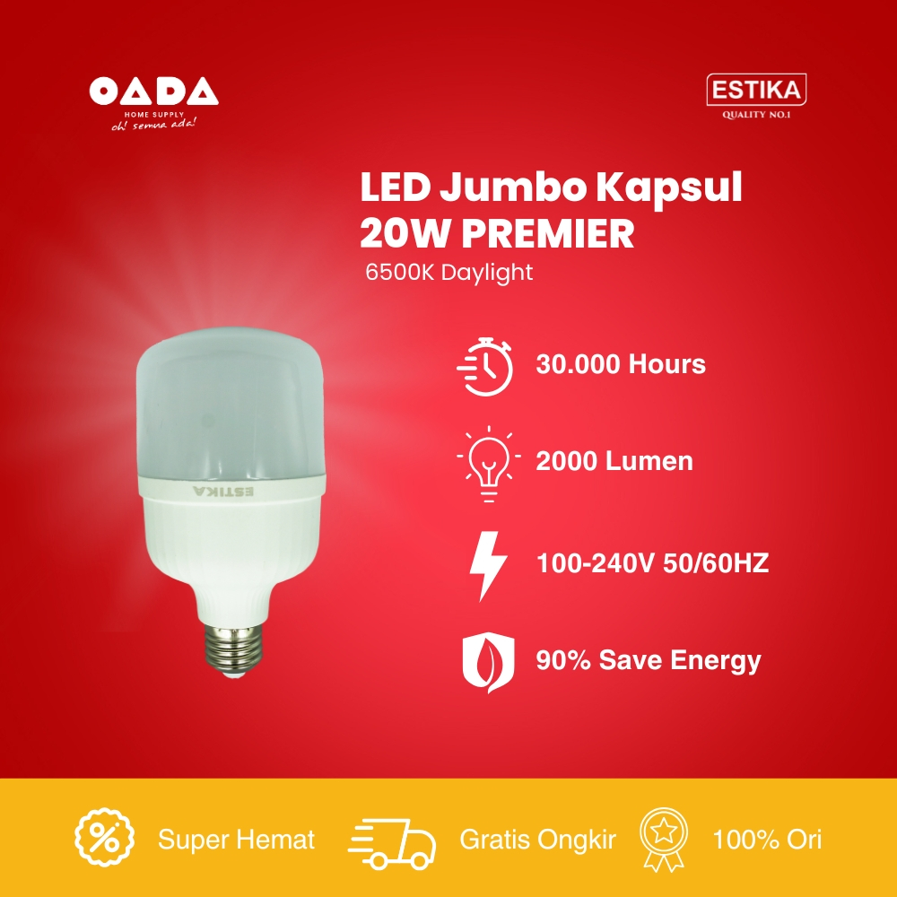 Jual ESTIKA Lampu LED Jumbo Premier 20W Cahaya Putih | Shopee Indonesia