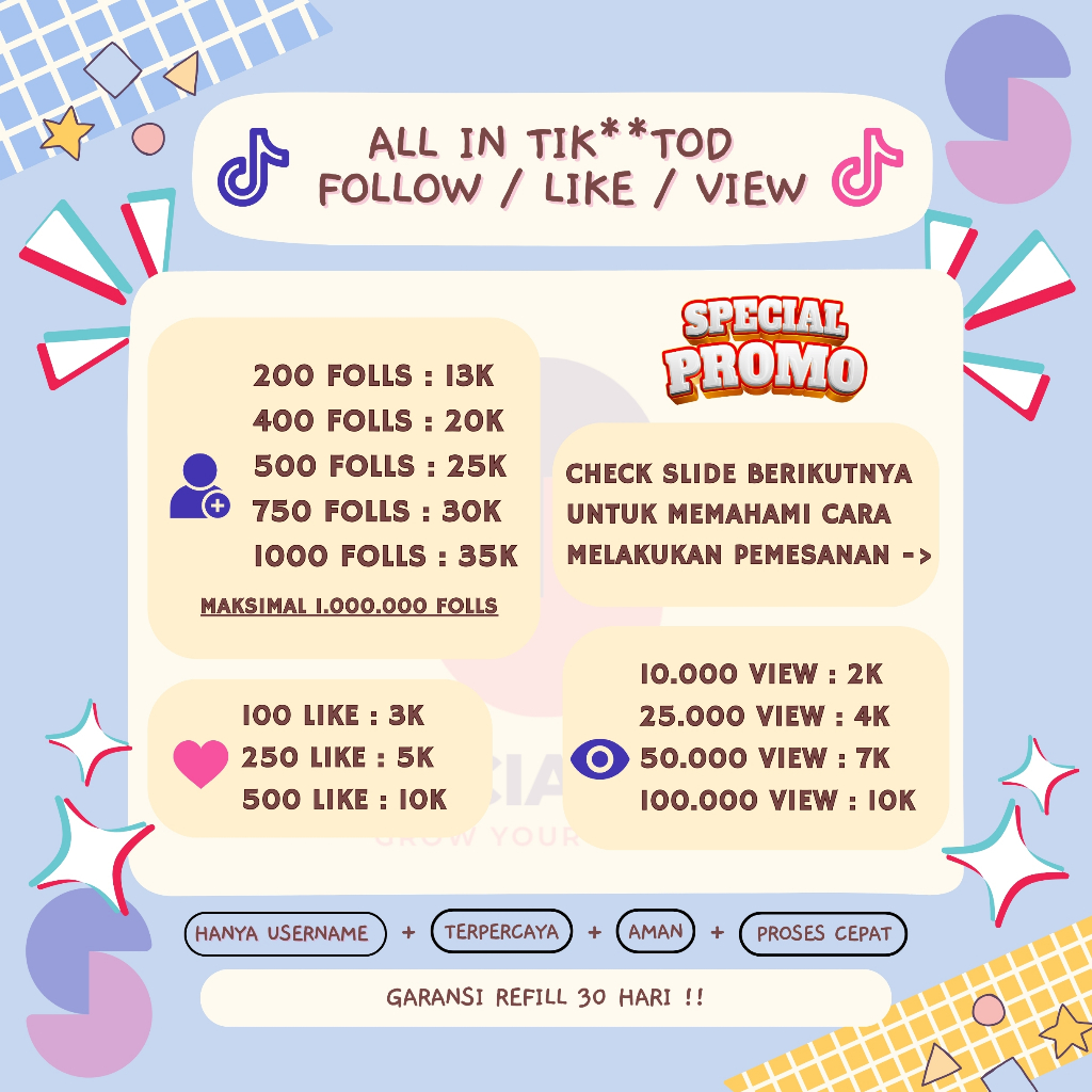 Jual Followers Tik**Tok Permanen Real Aktif Follower | Shopee Indonesia