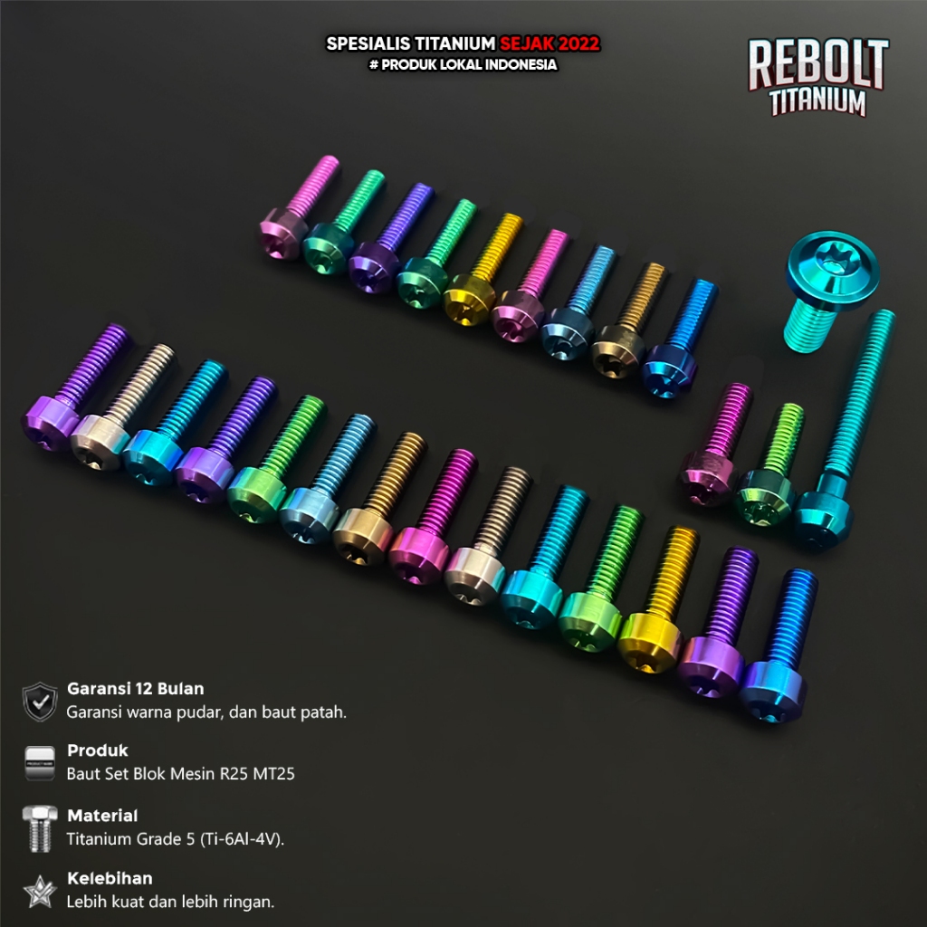 Jual Baut Titanium Set Blok Mesin R25 MT25 REBOLT Garansi 12 Bulan | Shopee Indonesia