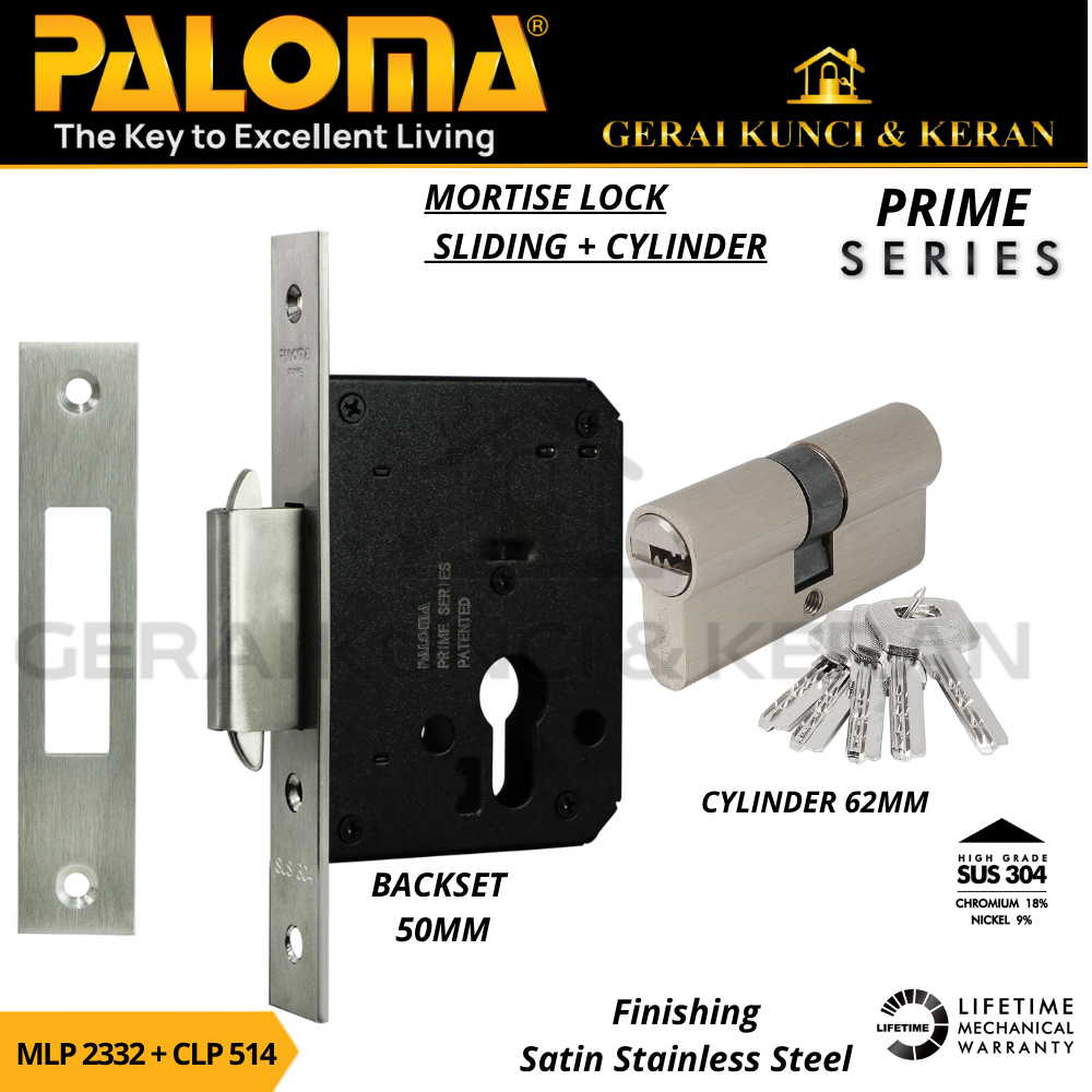 Jual PALOMA MORTISE LOCK CYLINDER PRIME MLP 2332 CLP 514 BODY KUNCI ...