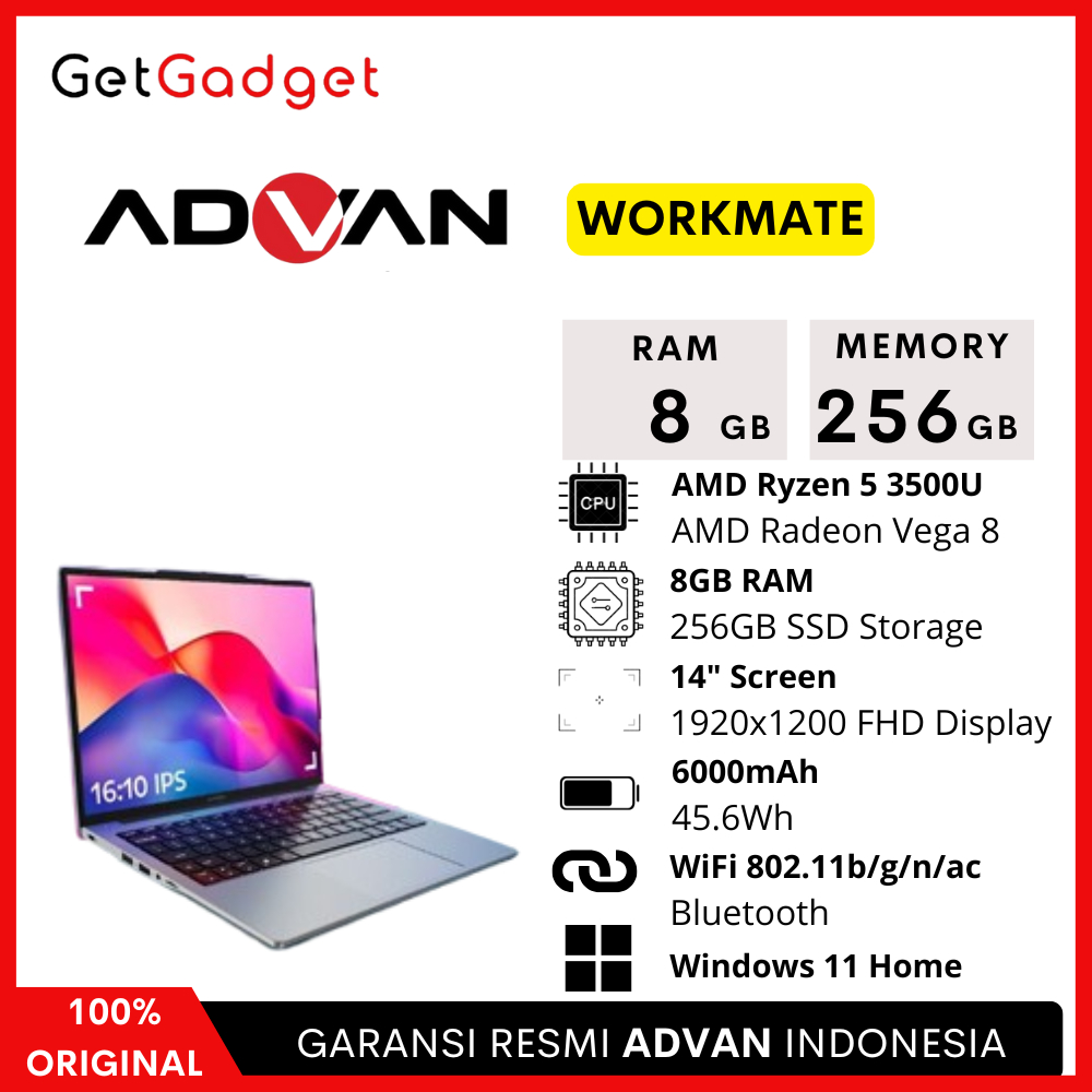 Jual Laptop Advan Workmate 8GB 256GB Notebook Ryzen 5 Windows 11 New ...