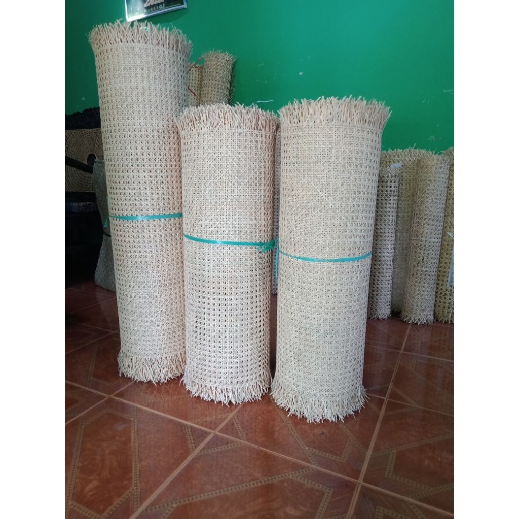 Jual anyaman webbing rotan asli alam lembaran / motif bulat bunga ...