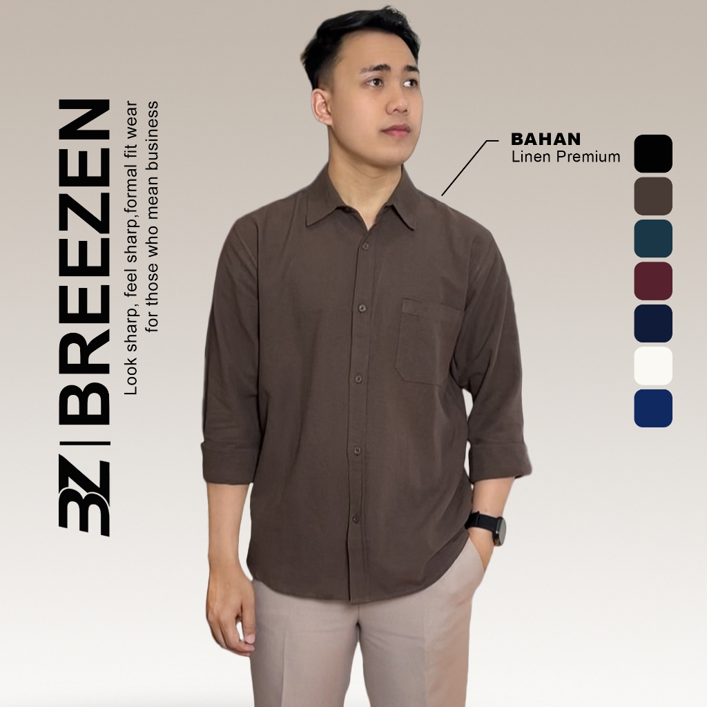 Jual BREEZEN Long Sleeve Shirt Linen Premium | Kemeja Kerah Lengan ...