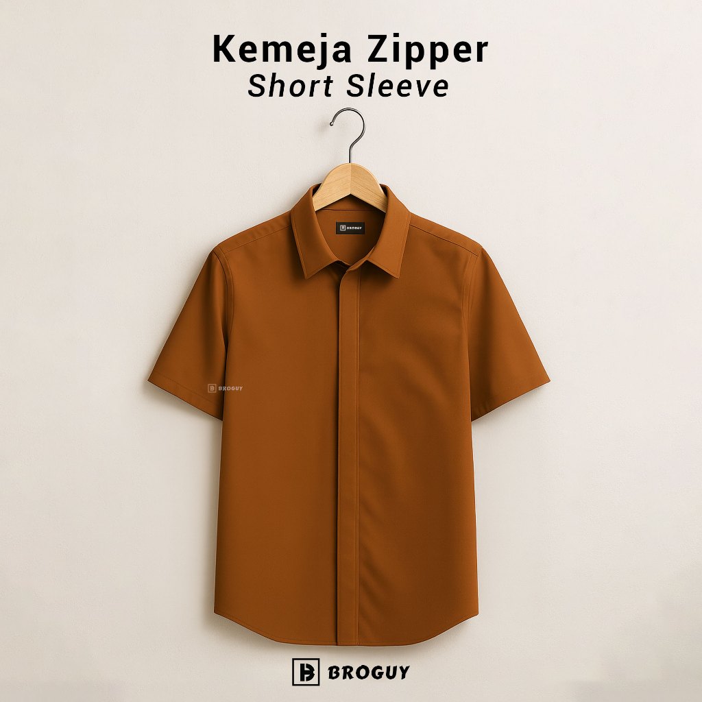 Jual BROGUY Kemeja Zipper Pria Simple Lengan Pendek | Shopee Indonesia