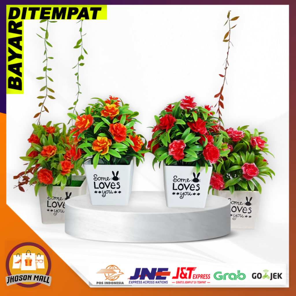 Jual JM Pot Bunga Hias Plastik Tanaman Palsu Bunga Mawar Dekorasi Rumah ...