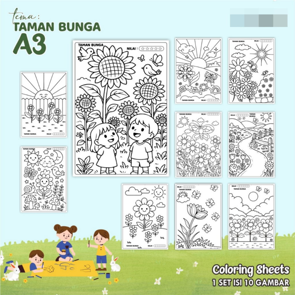 Jual KERTAS GAMBAR MEWARNAI TEMA TAMAN BUNGA - LEMBAR COLORING SHEETS ...