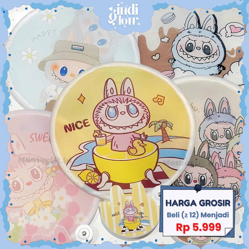Jual IG Kipas Bulat Lipat Kipas Kain Mini Portabel Motif Labubu Viral ...