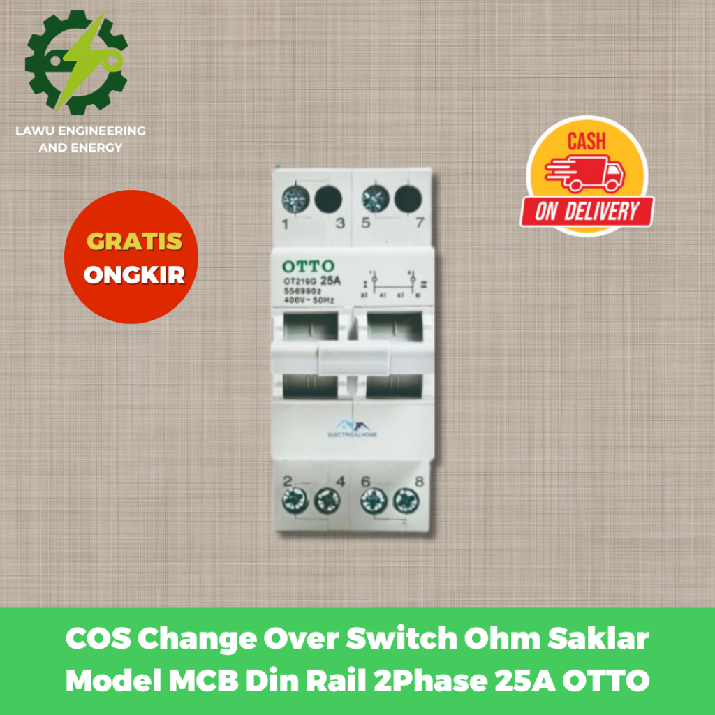 Jual COS Change Over Switch Ohm Saklar Model MCB Din Rail 2Phase 25A ...