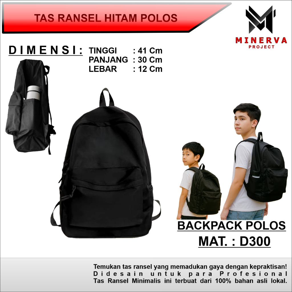 Jual Tas Ransel Hitam Elegan Polos Sekolah Distro Simpel Pria Wanita ...