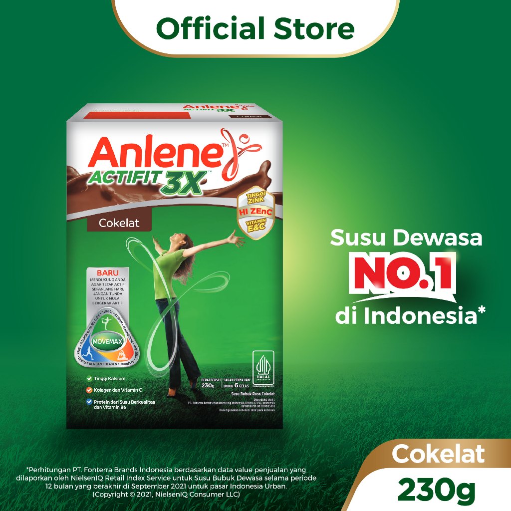 Jual Anlene Actifit 3X Susu Bubuk Dewasa Cokelat 230g - Nutrisi Tinggi Kalsium Untuk Tulang ...