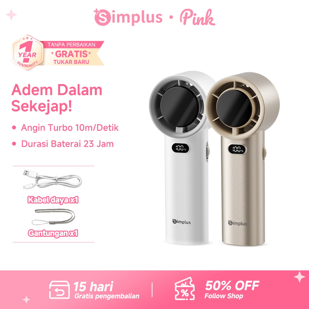Jual Simplus Pink Kipas Angin Genggam Kecepatan Tinggi 10 m/detik Baterai Tahan 23 Jam | Shopee ...