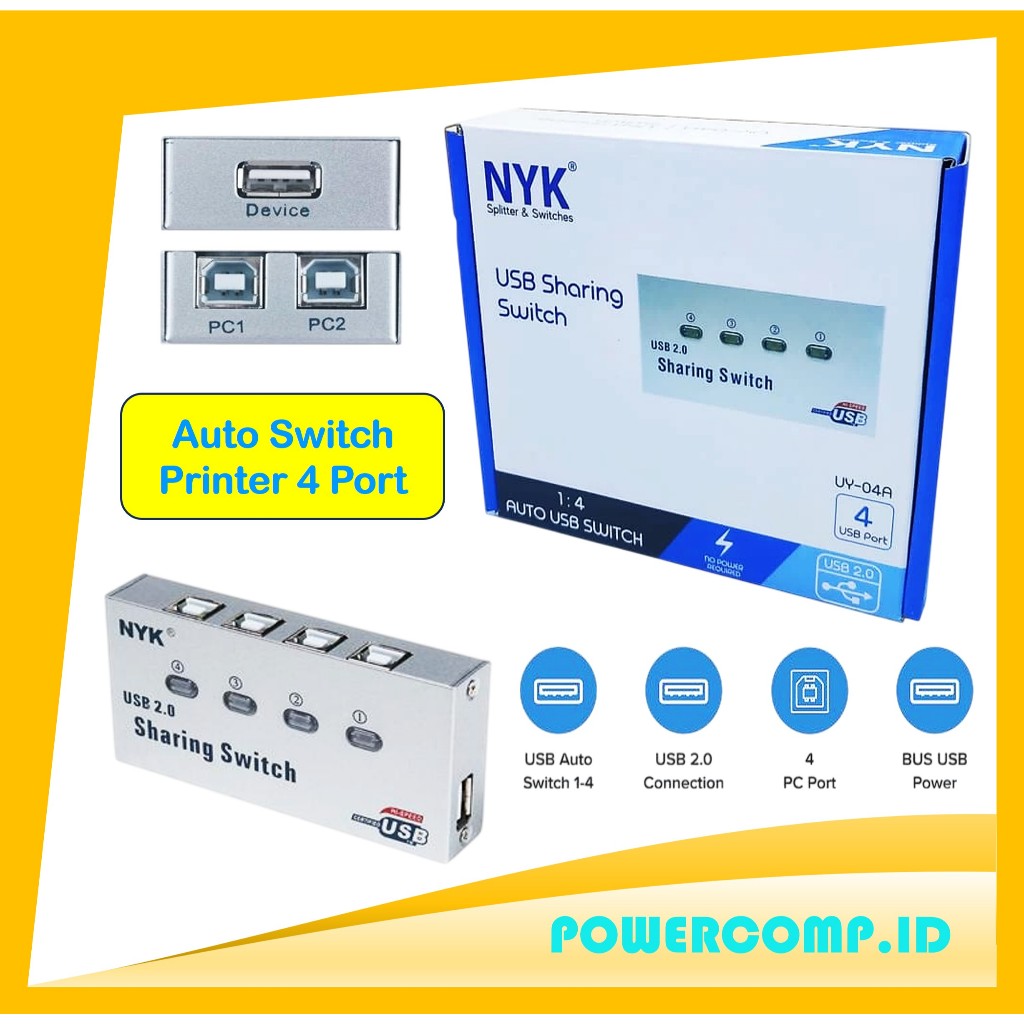 Jual NYK USB Auto Sharing Switch Printer 4 Port! Printer USB Share ...