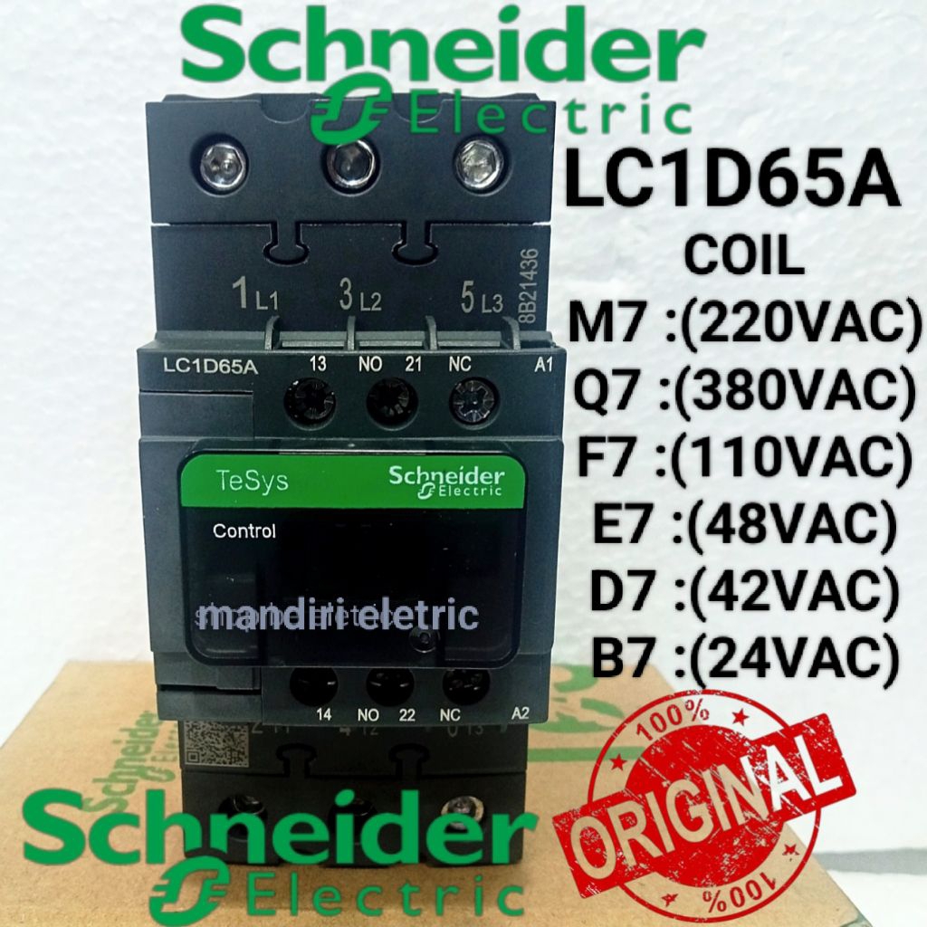 Jual kontaktor contactor Schneiider lc1d65ae7 lc1d65a e7 48vac 80ampere ...