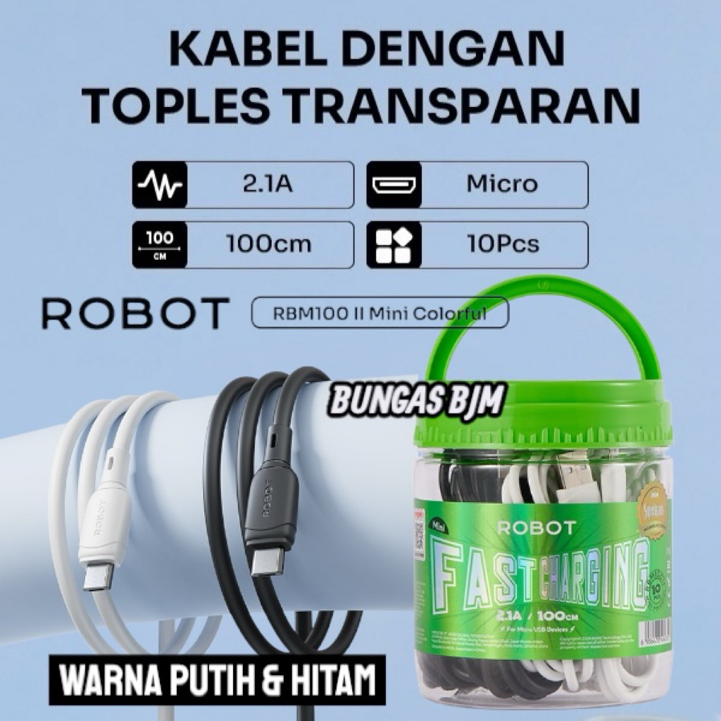 Jual BARU ROBOT KABEL DATA RBM100 ll MINI MICRO USB HITAM PUTIH ...