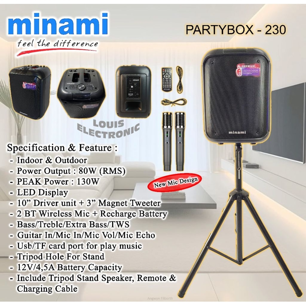 Jual Speaker Portable 10" MINAMI PARTYBOX 230 + 2 Mic Wireless Recharge ...