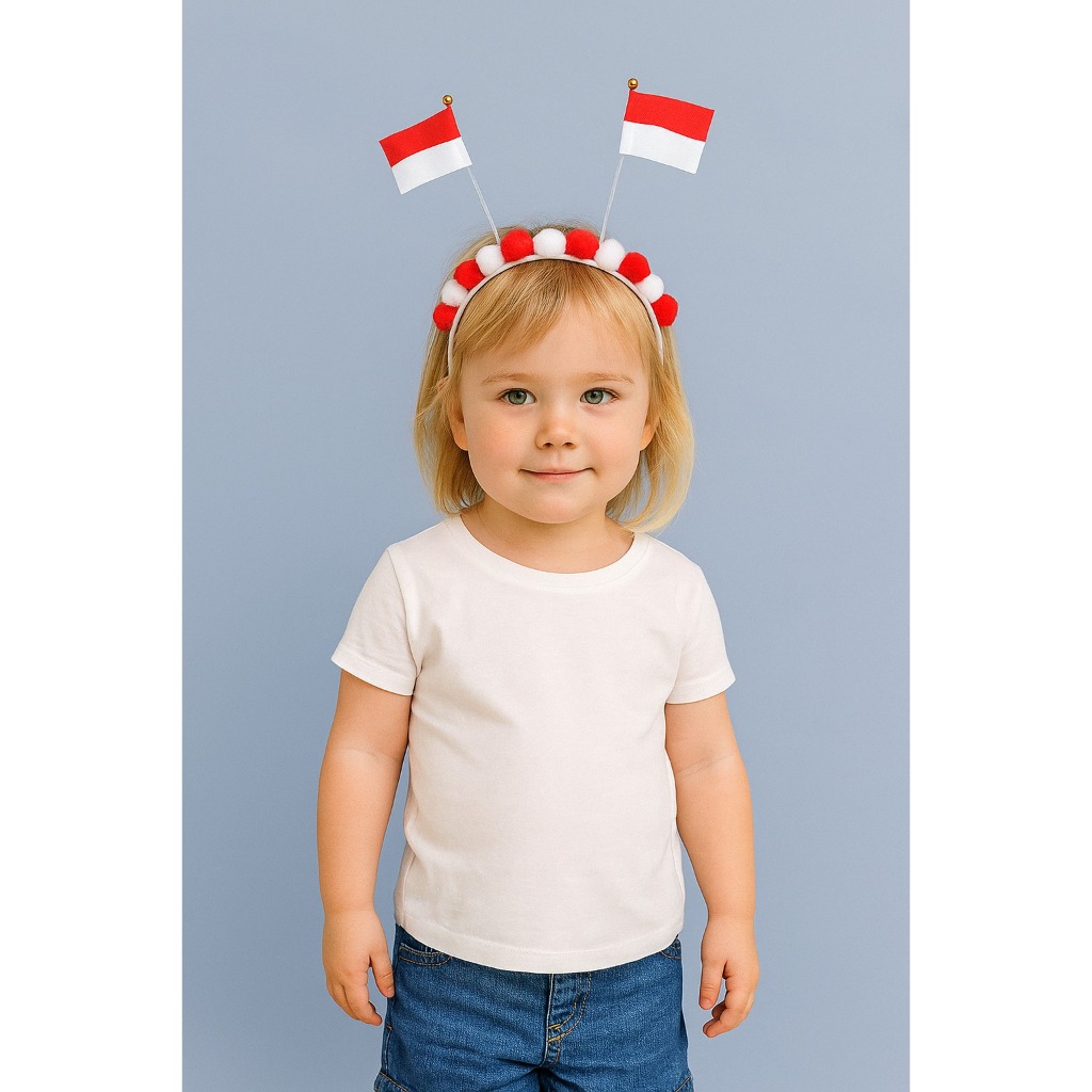 Jual bando pom pom merah putih kmerdekaan pompom /bando bendera merah ...