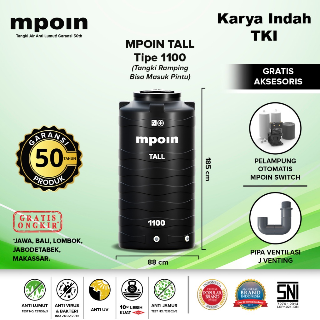 Jual Tangki Air MPOIN TW1100 1100L Tall Wave Series Water Tank Toren ...