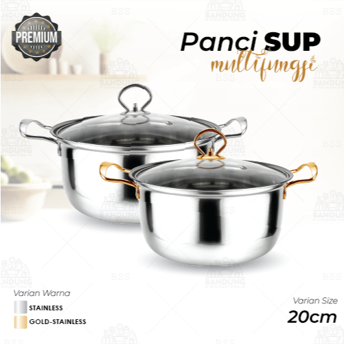 Jual Panci sup soup pot 20cm stainless steel Gold Silver tutup kaca ...