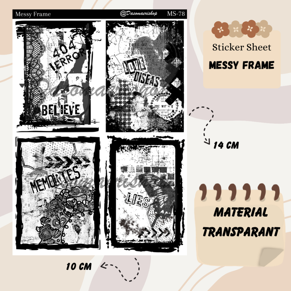 Jual Sticker Sheet Messy Frame Stiker Tulisan Dekorasi Journaling ...