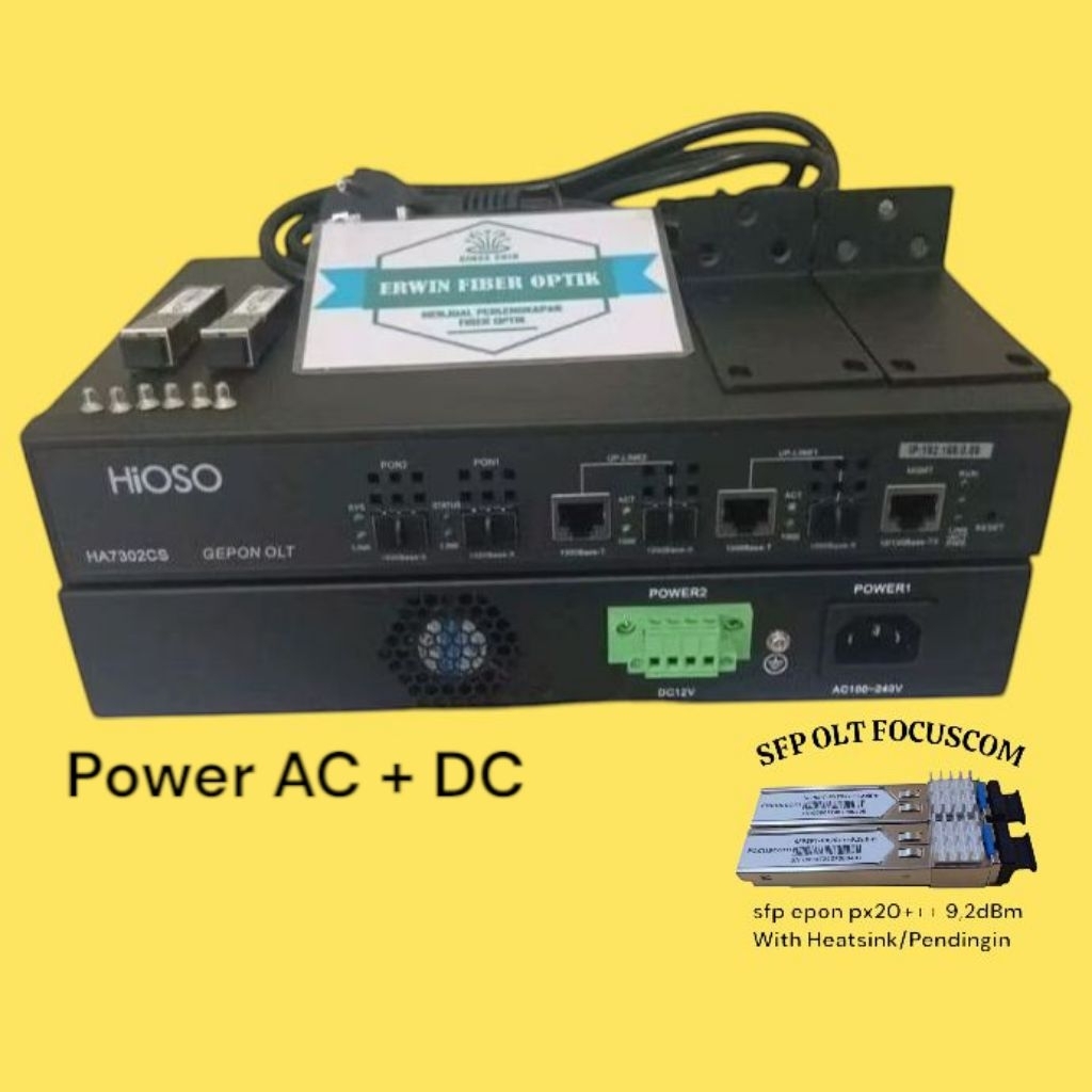 Jual OLT EPON HIOSO HA7302CS 2 PORT AC+DC LENGKAP SFP PX20+++9dbm ...