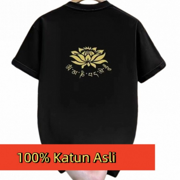 Jual Kaos hitam, desain teratai emas & tulisan (mungkin Sanskrit) di ...