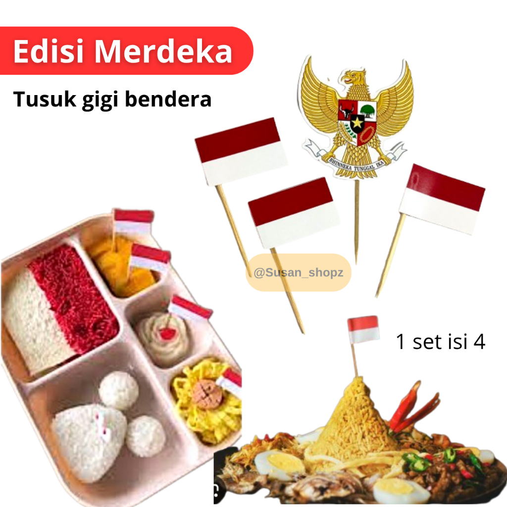 Jual Hiasan Makanan Kemerdekaan Topper Bendera Garuda Bekal Kue Tumpeng ...