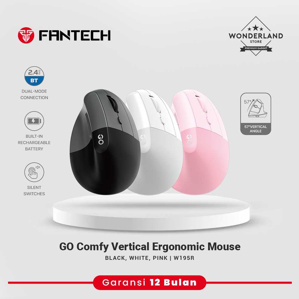 Jual Fantech GO Comfy Mouse Vertical Ergonomic Wireless Bluetooth Dual Connection Rechargeable ...