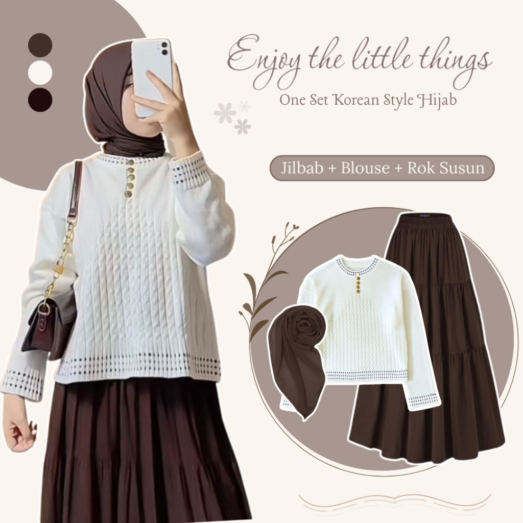 Jual One Set 3in1 Cewek Kekinian ( Rok Susun - Blouse Rajut - Jilbab ...