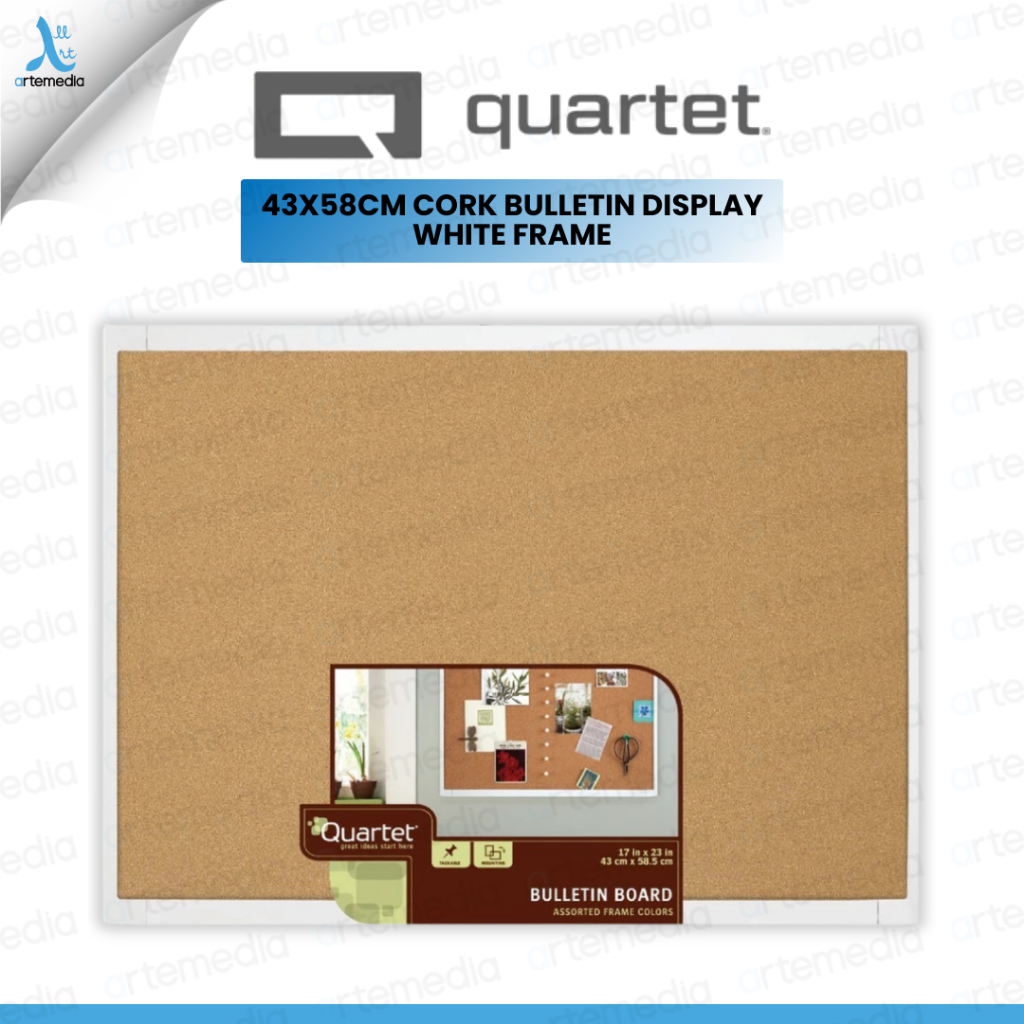Jual Quartet Cork Bulletin Board White Frame 17"x23" Papan Pengumuman ...