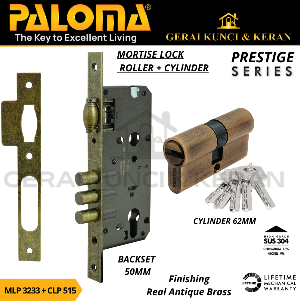 Jual PALOMA MORTISE LOCK SET CYLINDER MLP 3233 CLP 515 BODY KUNCI PINTU ...