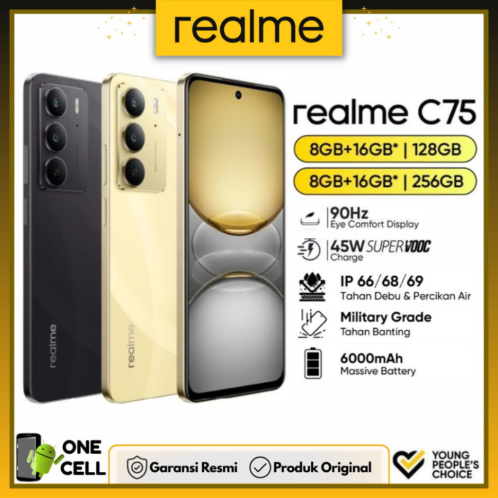 Jual Realme C75 8/128 GB , 8/256 GB Baterai 6000mAh Layar 90Hz IP66/68/ ...