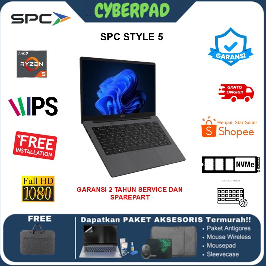 Jual Laptop SPC STYLE 5 RYZEN 5 3500 8GB 256GB DOS 14.0FHD IPS BLIT GRY ...