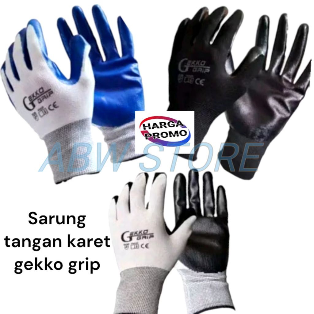 Jual 6 pasang/12pcs Sarung tangan safety kerja GEKKO GRIP hitam/abu ...