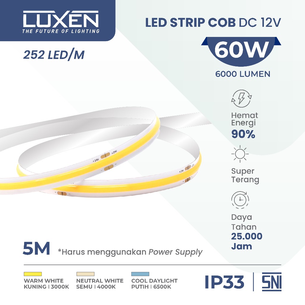 Jual LUXEN LED STRIP COB Cahaya Putih, Kuning, dan Natural White - 5 ...