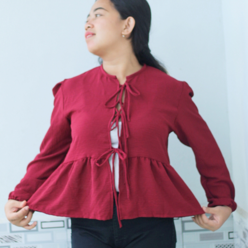 Jual TOP Blouse Korea lengan panjang Atasan Perempuan Ribbon Top ...