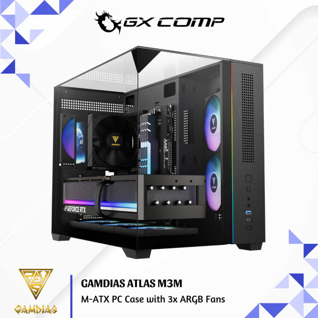 Jual GAMDIAS ATLAS M3M Free 3x ARGB Fan M-ATX CPU Gaming PC Case ...