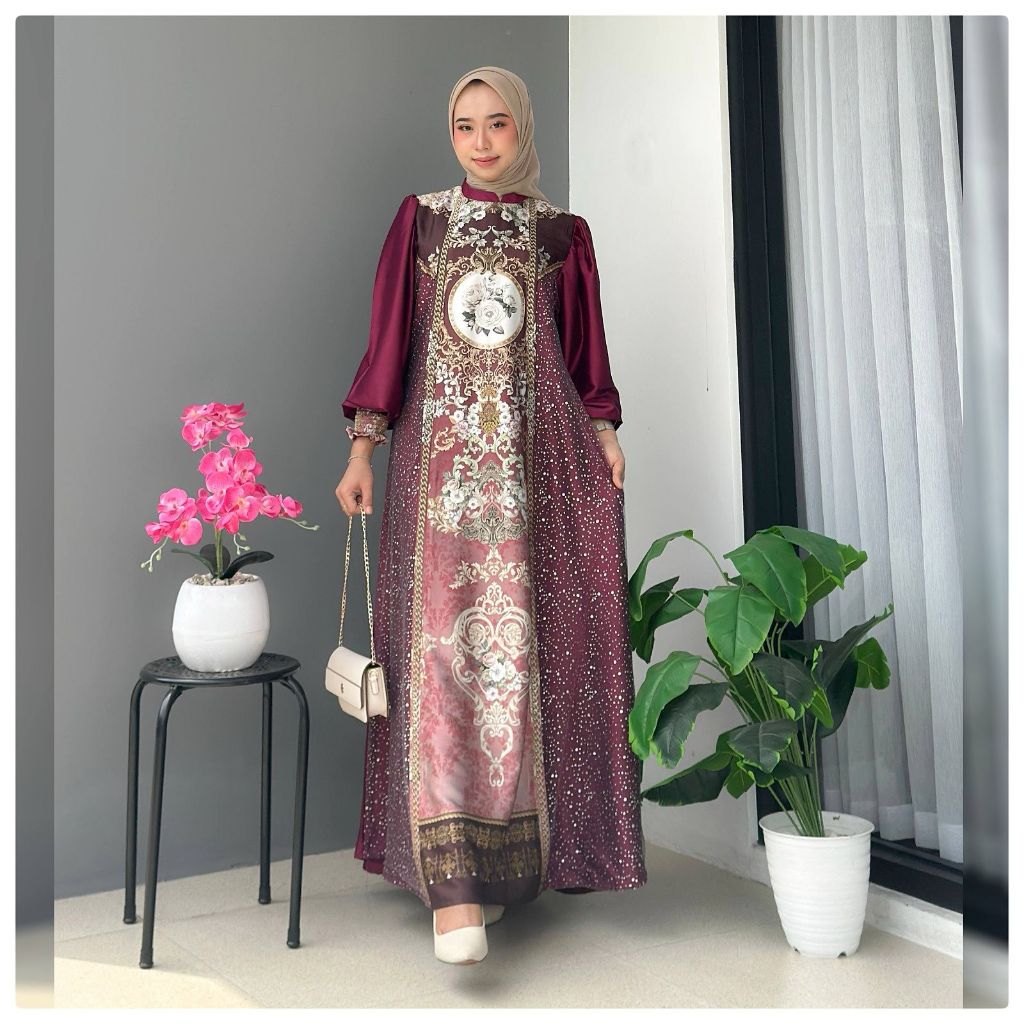 Jual Alzena Dress Motif Silk Premium x Tile Snow // Busana Muslim ...