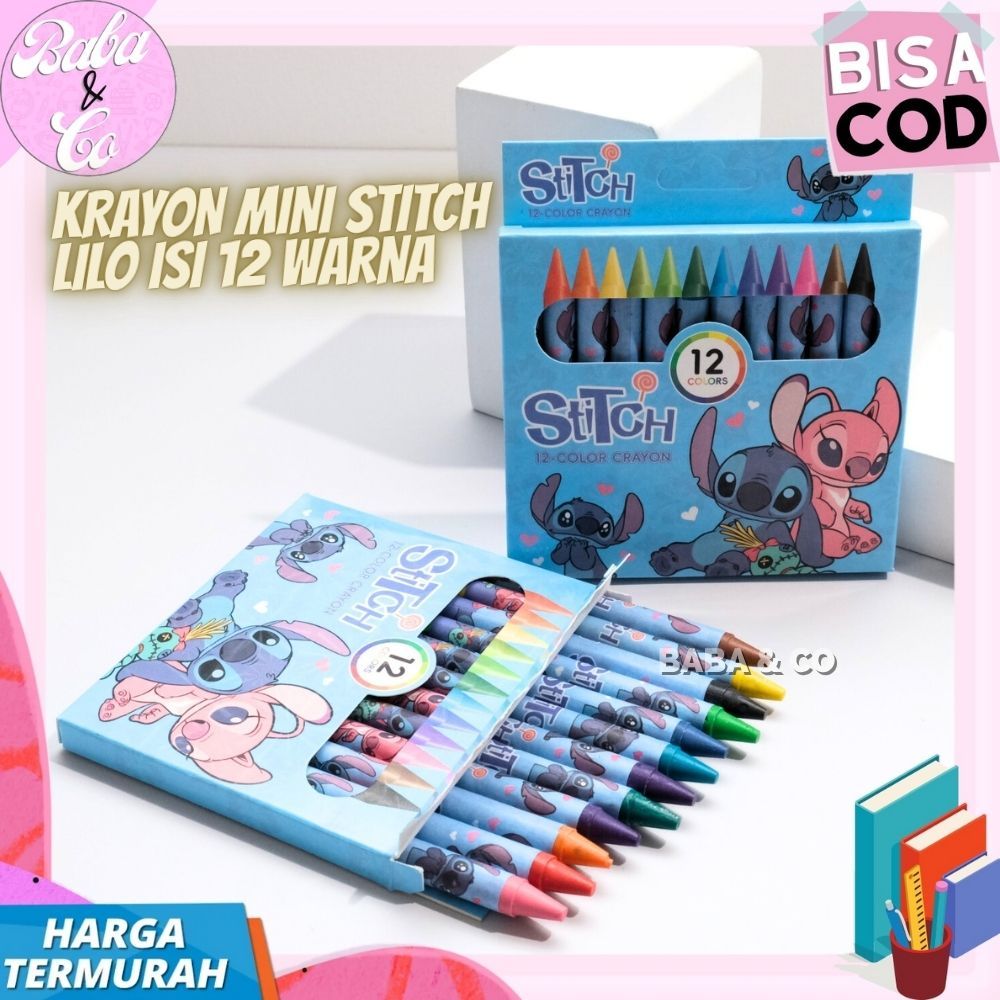 Jual CRAYON MINI STITCH 1 SET 12pcs KRAYON MEWARNAI 1 SET ISI 12 WARNA ...