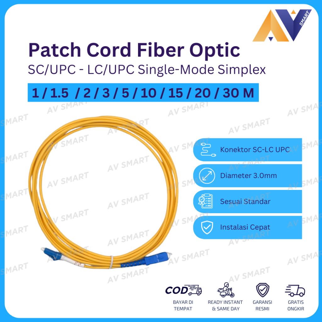 Jual Kabel Fiber Optic FO Patch Cord SC - LC Simplex Single Mode 1 / 1.5 / 2 / 3 / 5 / 10 / 20 ...