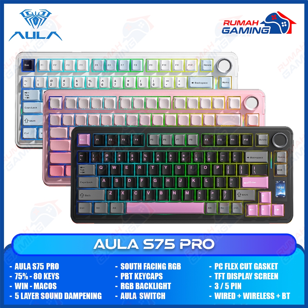 Jual AULA S75 PRO - 75% - 3 Mode Connection - TFT Display - Gasket - South Face- Mechanical ...