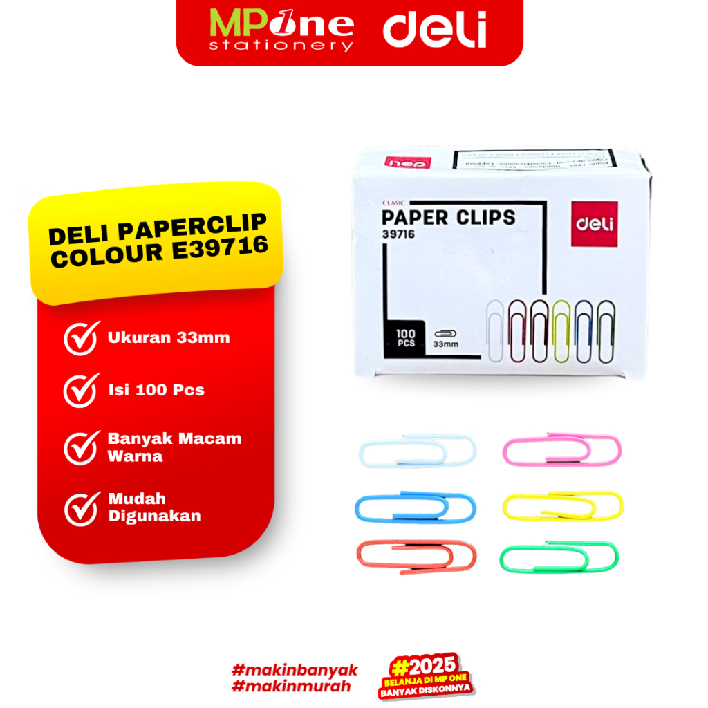 Jual (1 KOTAK) Deli Paperclip Warna E39716 Isi 100pcs / Penjepit Kertas ...