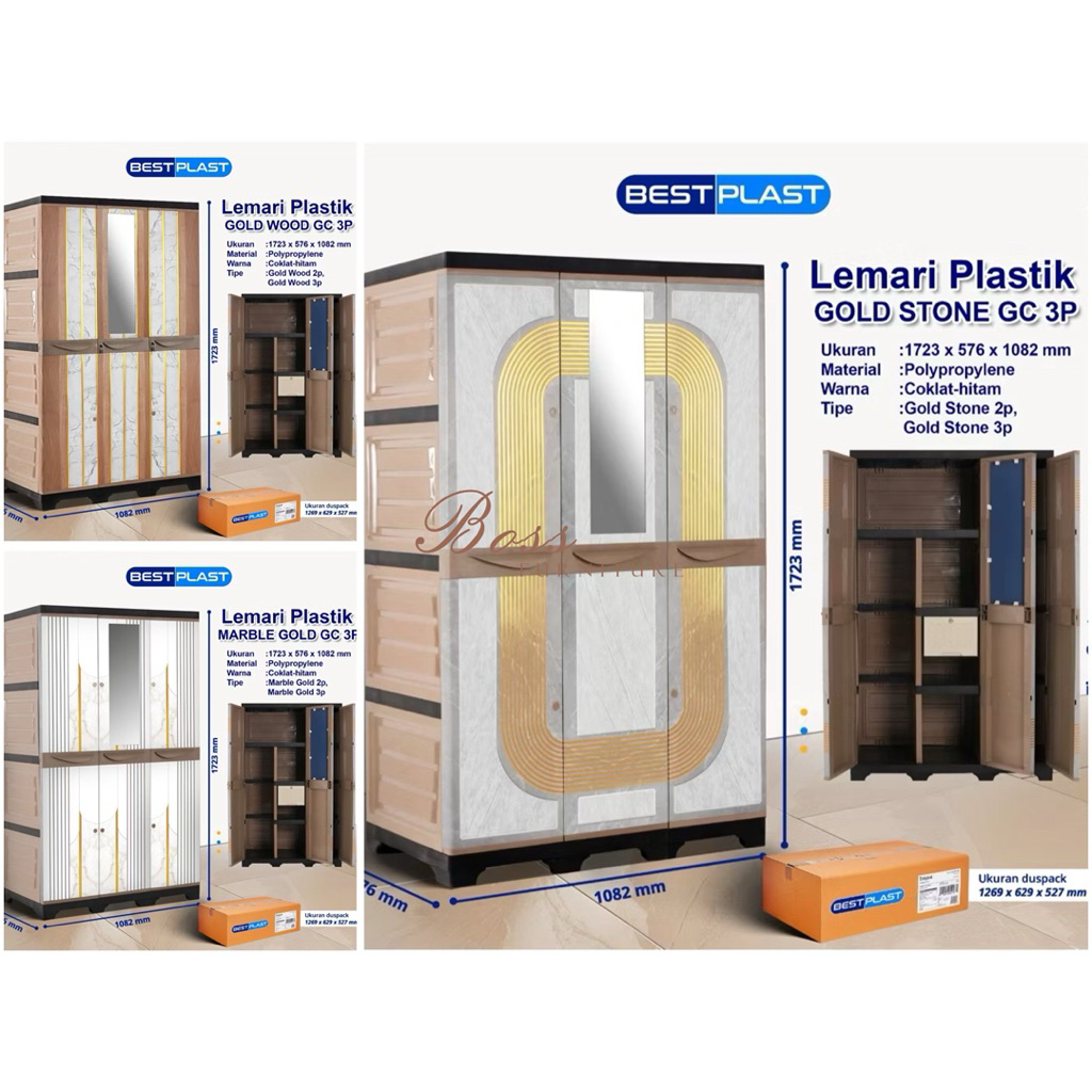 Jual Lemari Pakaian Plastik 3 Pintu Gantung Serbaguna Bestplast Gold ...