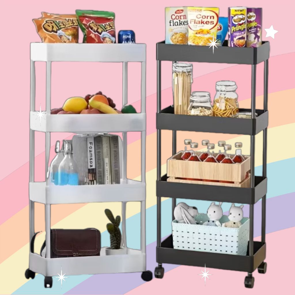 Jual RAk susun yeye 4 tingkat putih dengan roda penggerak hitam ...
