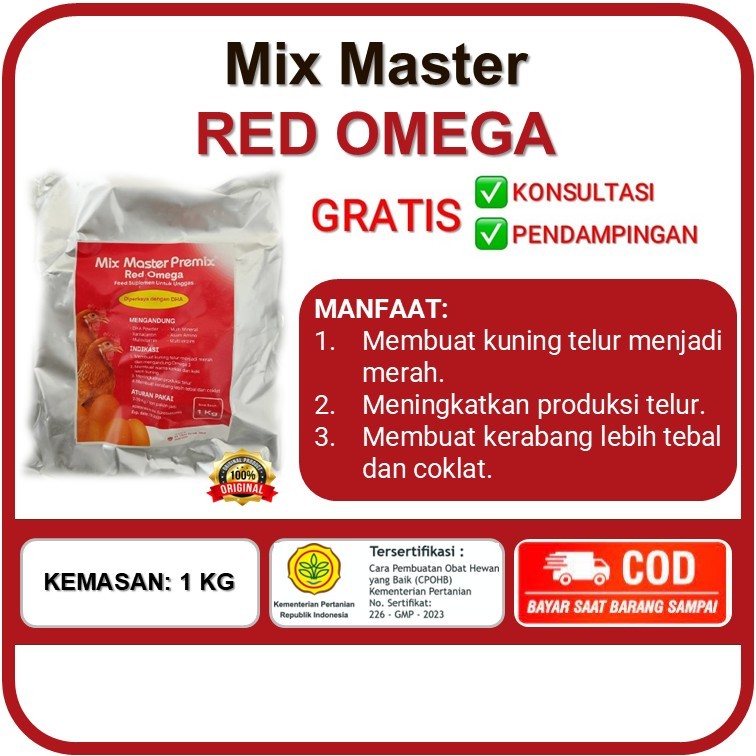Jual MIX MASTER PREMIX RED OMEGA 1 KG-MEMBUAT KUNING TELUR MENGANDUNG ...