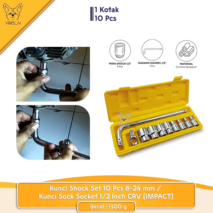 Jual Kunci Shock Sok Set 10 Pcs 8-24 mm / Kunci Sock Socket 1/2 Inch CRV [IMPACT] | Shopee Indonesia